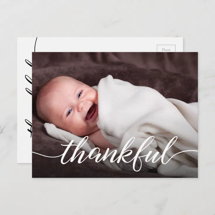 Thankful Script Custom Photo Baby Thank You Birth Announcement Postcard ...