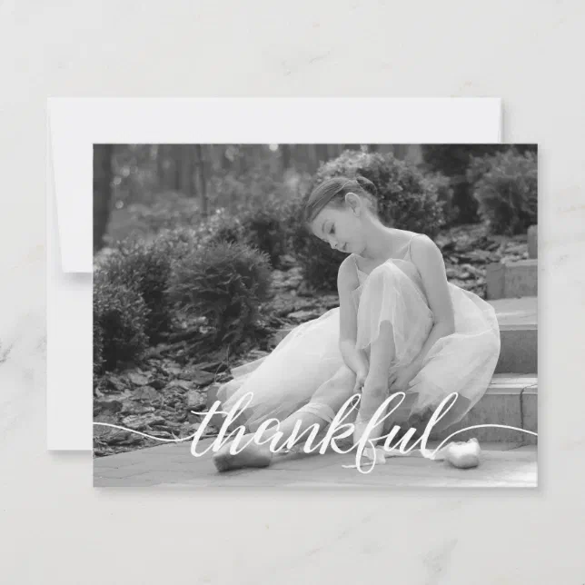 Thankful Script, Personalized Ballet black photo Thank You Card | Zazzle