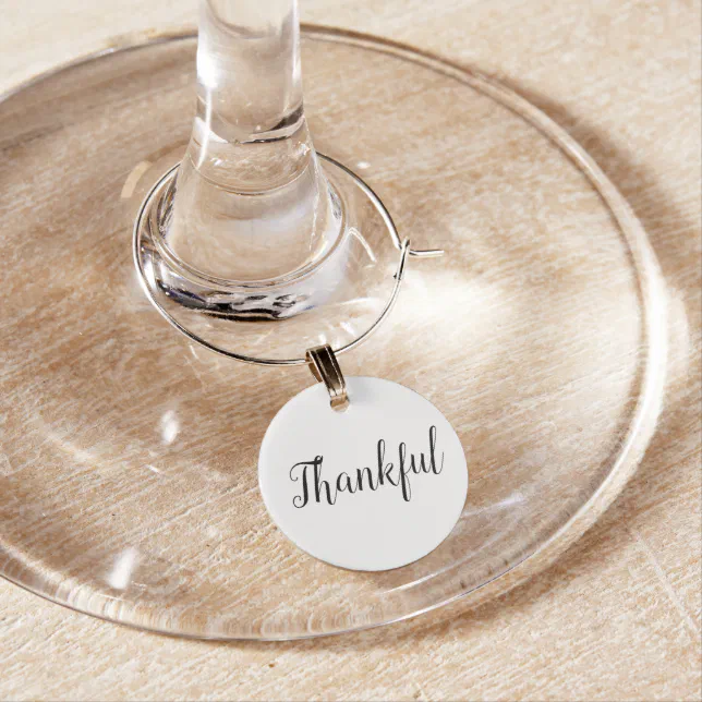Thankful Simple Minimalist Wine Charm | Zazzle