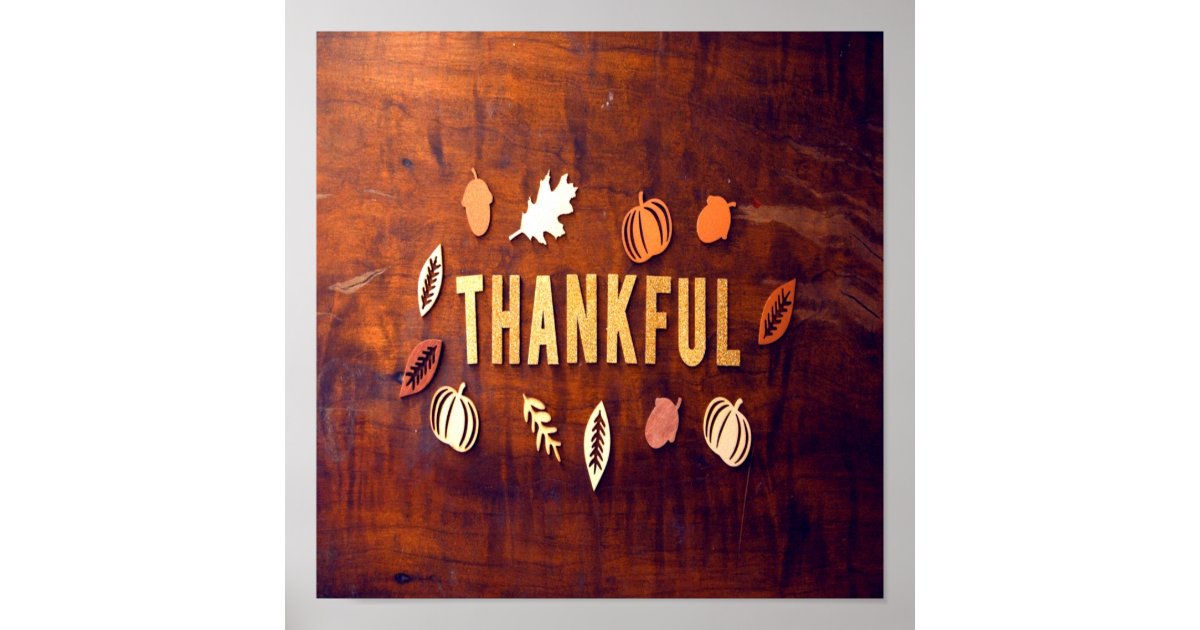 Thankful Thanksgiving Fall Leaves Pumpkin Poster | Zazzle