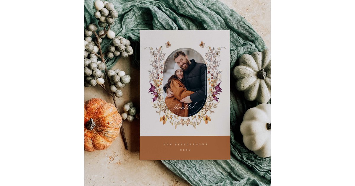 Thankful Wildflower Boho Thanksgiving Photo Card | Zazzle