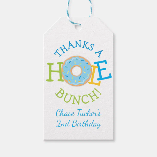 Thanks a Hole Bunch Donut Boy Birthday Party Favor Gift Tags | Zazzle