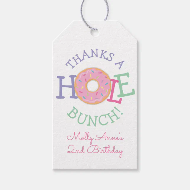Thanks a Hole Bunch Donut Girl Birthday Favor Gift Tags | Zazzle