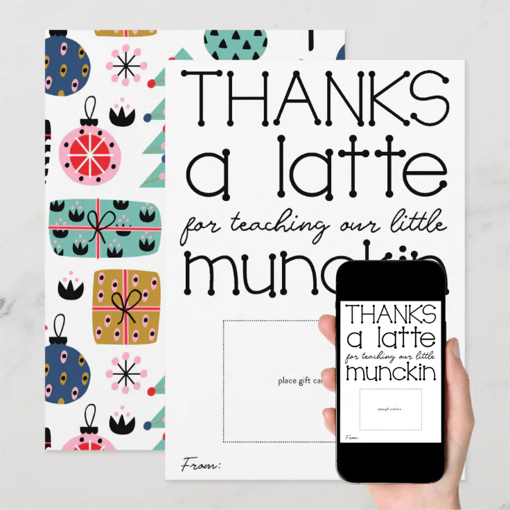 Thanks a latte Holiday Teacher Appreciation Card | Zazzle