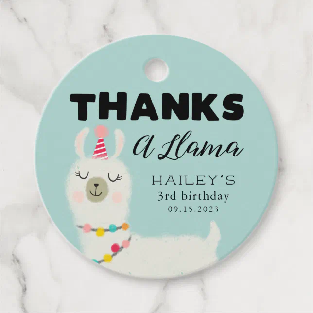 Thanks A Llama Birthday Party Favor Tags | Zazzle