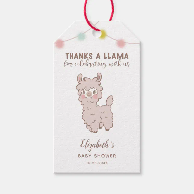 Thanks A Llama Cute Baby Shower Favor Gift Tags | Zazzle