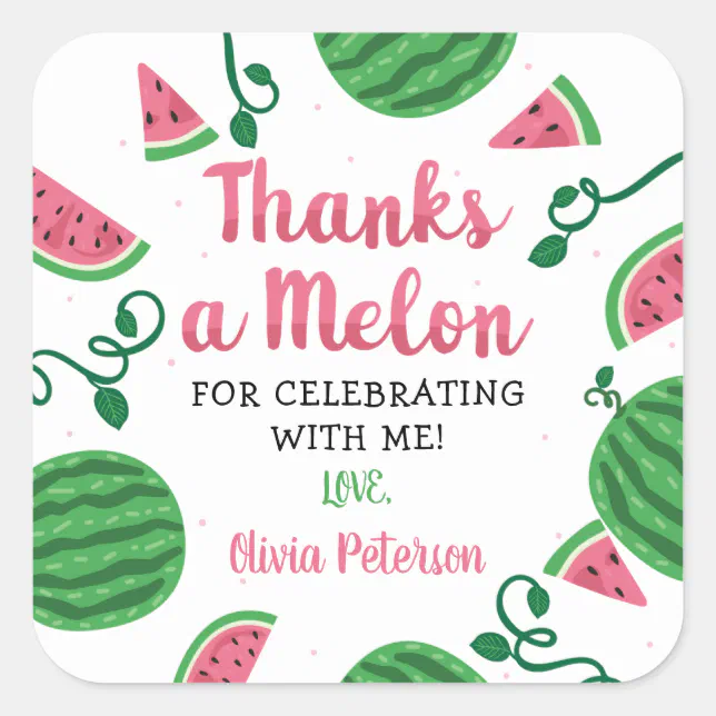 Thanks A Melon Sticker, Watermelon Square Sticker | Zazzle