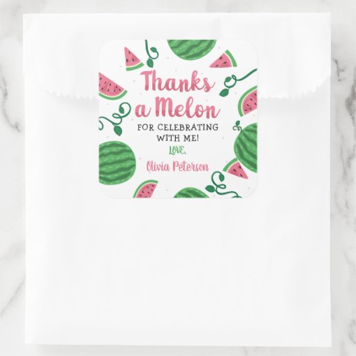 Thanks A Melon Sticker, Watermelon Square Sticker | Zazzle