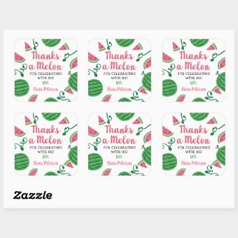 Thanks A Melon Sticker, Watermelon Square Sticker | Zazzle