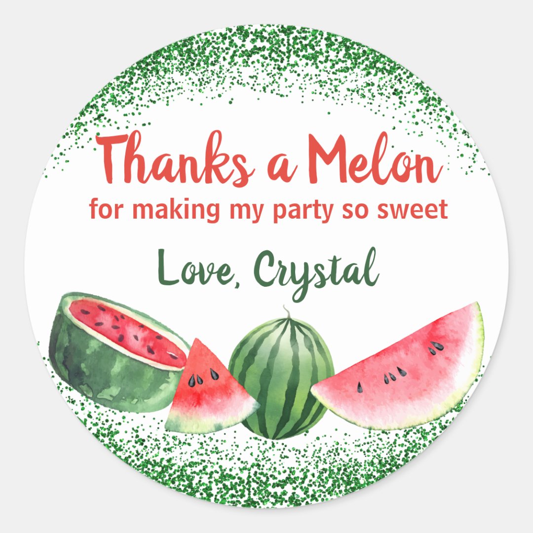 Thanks a Melon Sweet Watermelon Party Thank You Classic Round Sticker ...
