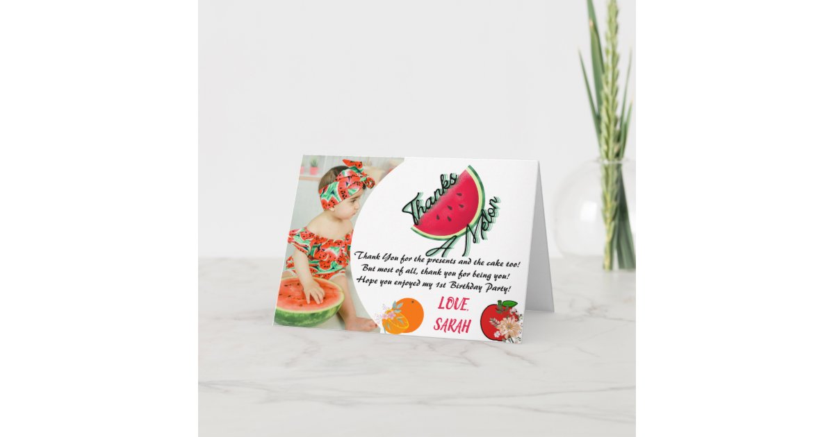 Thanks A Melon Watermelon Photo Birthday Card | Zazzle