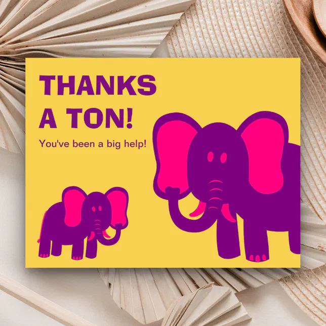 Thanks A Ton | Cute Pink Elephants Thank You Postcard | Zazzle