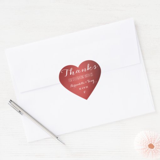 Thanks For Celebrating With Us Wedding Thank You Heart Sticker Zazzle
