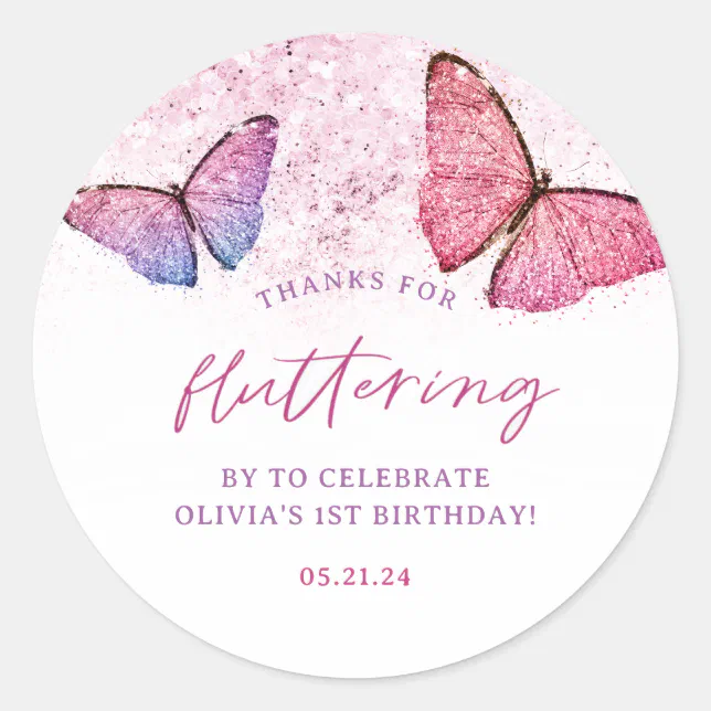 Thanks For Fluttering By Butterfly Thank You Classic Round Sticker | Zazzle