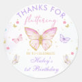 Thanks For Fluttering By Butterfly Thank You Classic Round Sticker | Zazzle