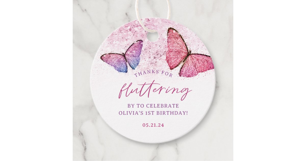 Thanks For Fluttering By Butterfly Thank You Favor Tags | Zazzle