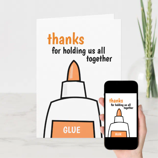 Thanks for holding us all together glue bottle car card | Zazzle