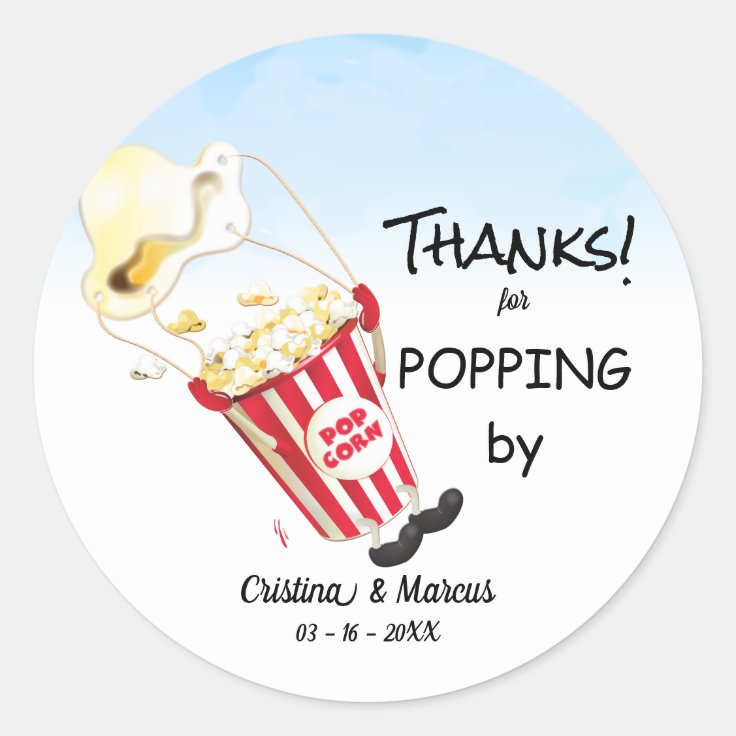 Thanks for Popping By Popcorn Event Classic Round Sticker | Zazzle