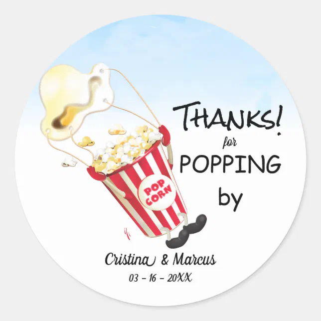 Thanks for Popping By Popcorn Event Classic Round Sticker | Zazzle