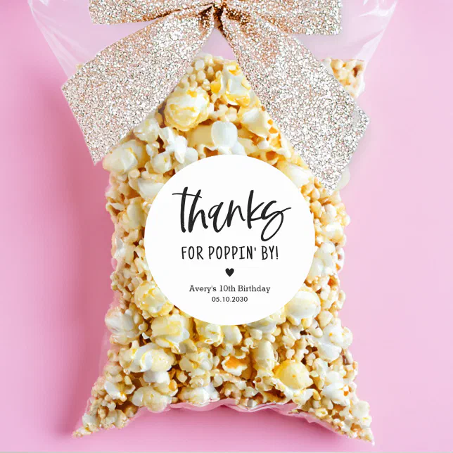 Thanks For Popping By Popcorn Party Favor Stickers | Zazzle