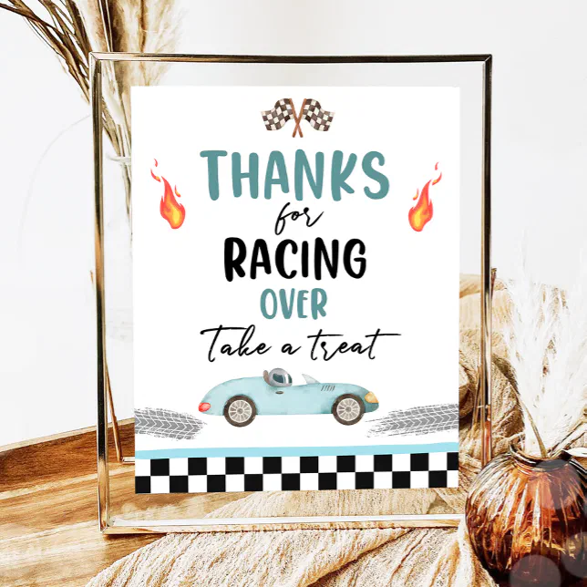 Thanks for Racing Over Race Car Two Fast Birthday Poster | Zazzle