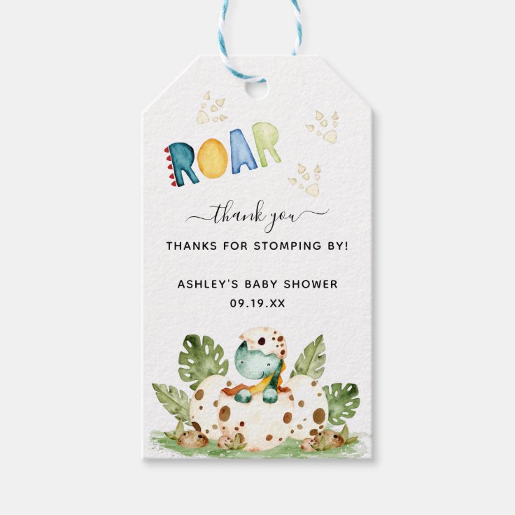 Thanks for Stomping By Dinosaur Baby Shower Gift Tags | Zazzle