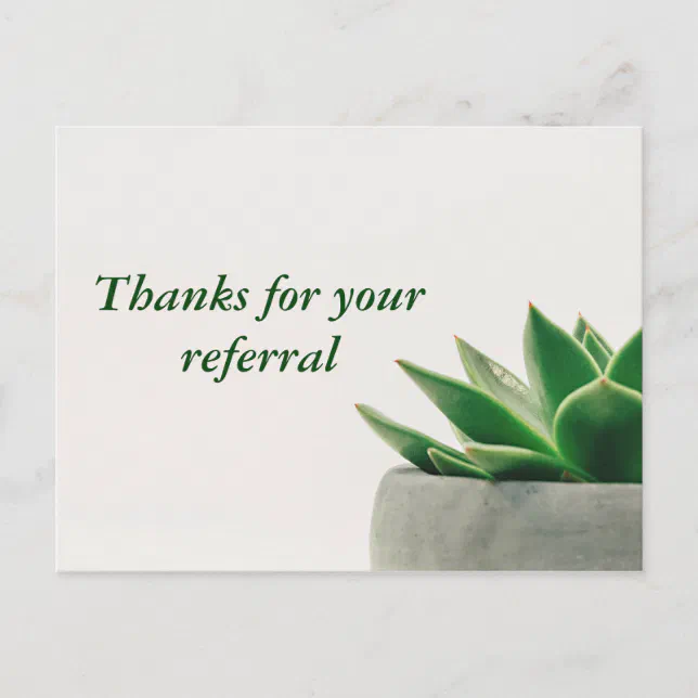 Thanks for Your Referral Modern Plant Business Postcard | Zazzle