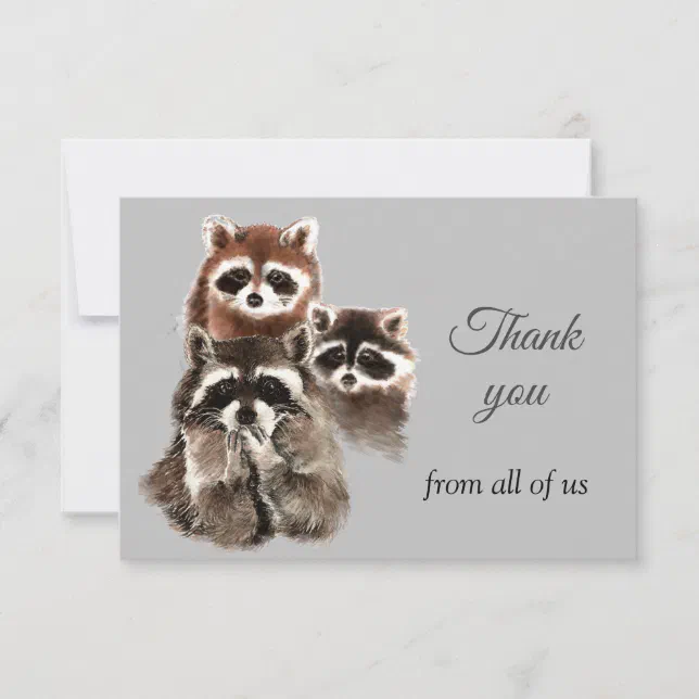 Thanks From All of Us Fun Raccoon Animals Thank You Card | Zazzle
