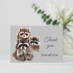 Thanks From All of Us Fun Raccoon Animals Thank You Card | Zazzle