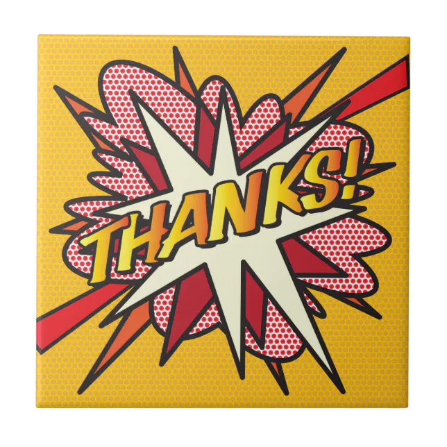 THANKS Fun Retro Comic Book Pop Art Tile | Zazzle