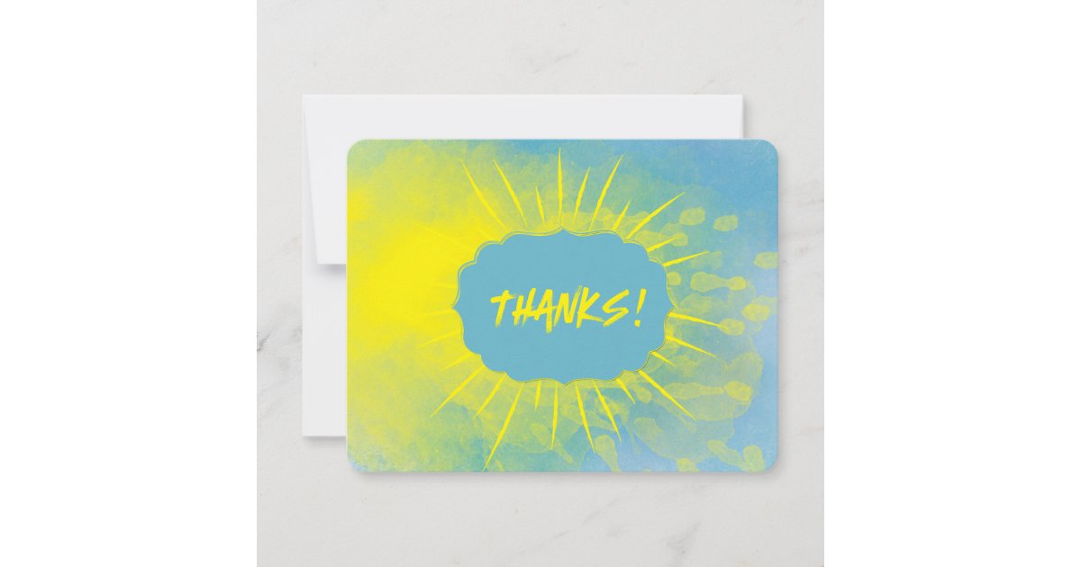 THANKS! Handdrawn Watercolor Sun Rays Yellow Blue Thank You Card | Zazzle