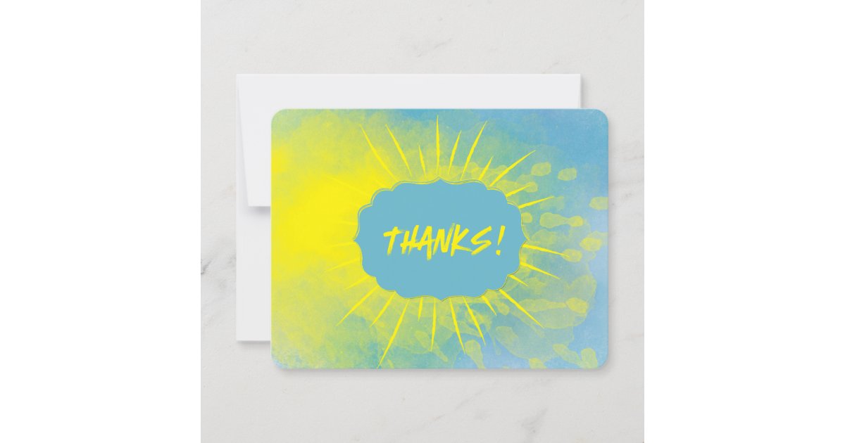 THANKS! Handdrawn Watercolor Sun Rays Yellow Blue Thank You Card | Zazzle
