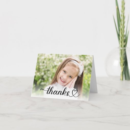 Thanks in Cute Heart Script Custom Photo Thank You Card | Zazzle