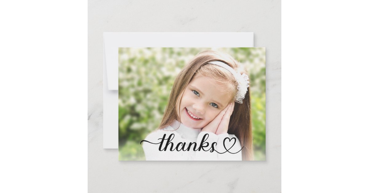 Thanks in Cute Heart Script Custom Photo Thank You Card | Zazzle