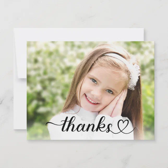Thanks in Cute Heart Script Custom Photo Thank You Card | Zazzle
