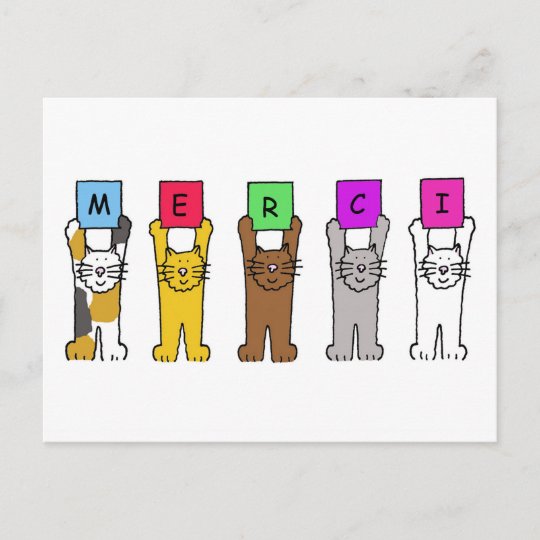 Thanks in French Cartoon Cats Saying 'Merci'. Postcard | Zazzle.com