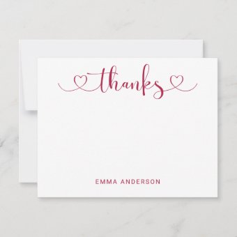 Thanks in Modern Red Heart Script Personalized Thank You Card | Zazzle
