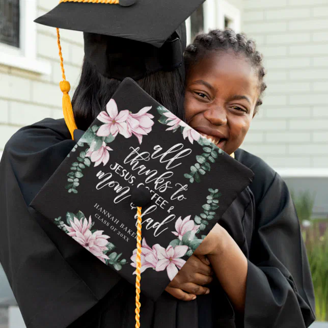 Thanks Jesus | Floral Magnolia Custom Monogram Graduation Cap Topper ...