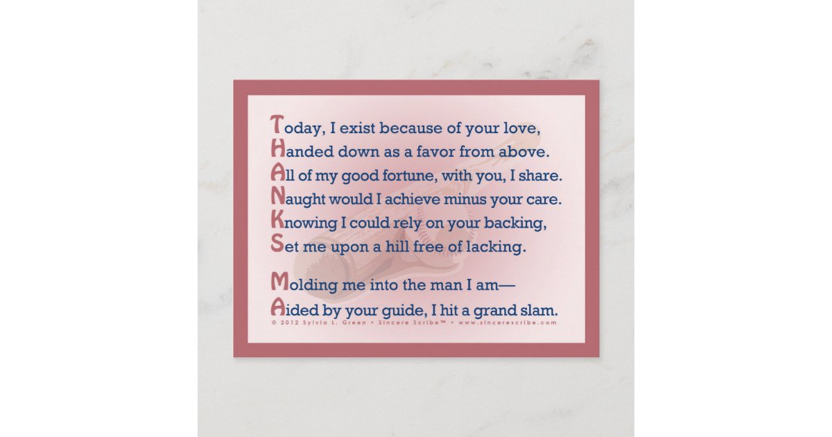 Thanks, Ma (Acrostic) Postcard | Zazzle