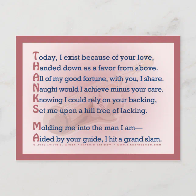 Thanks, Ma (Acrostic) Postcard | Zazzle