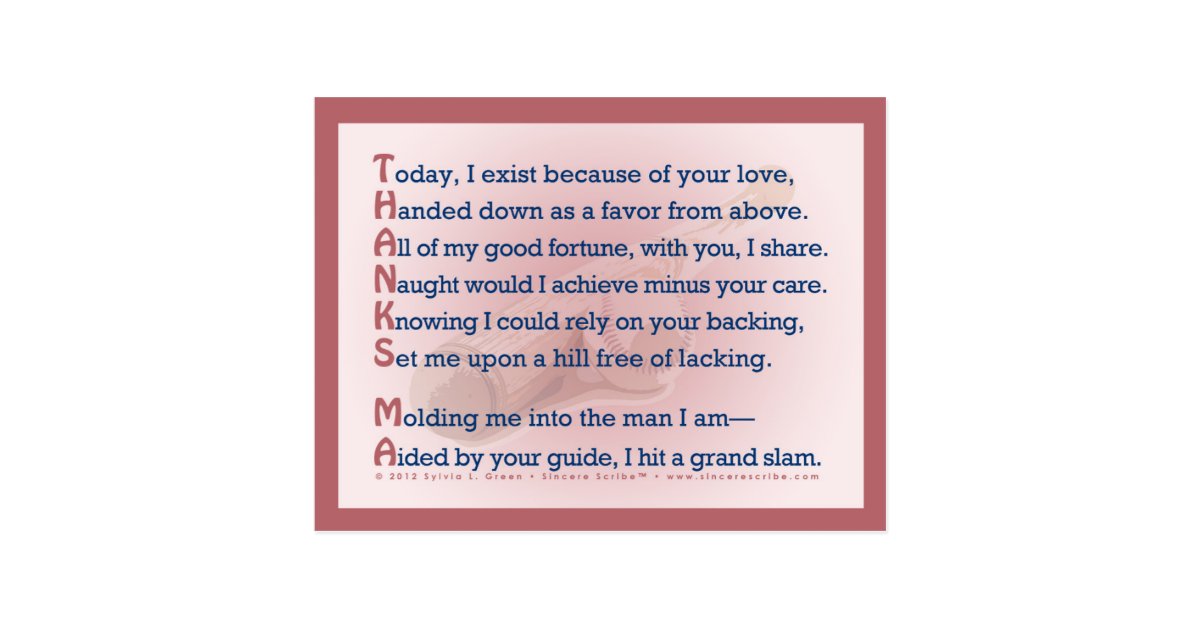 Thanks, Ma (Acrostic) Postcard | Zazzle.com