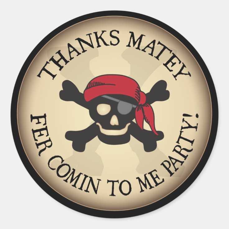 Thanks Matey Pirate Skull Thank You Sticker | Zazzle
