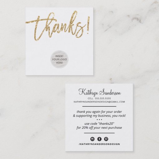 THANKS modern logo business thank you gold glitter Square Business Card ...