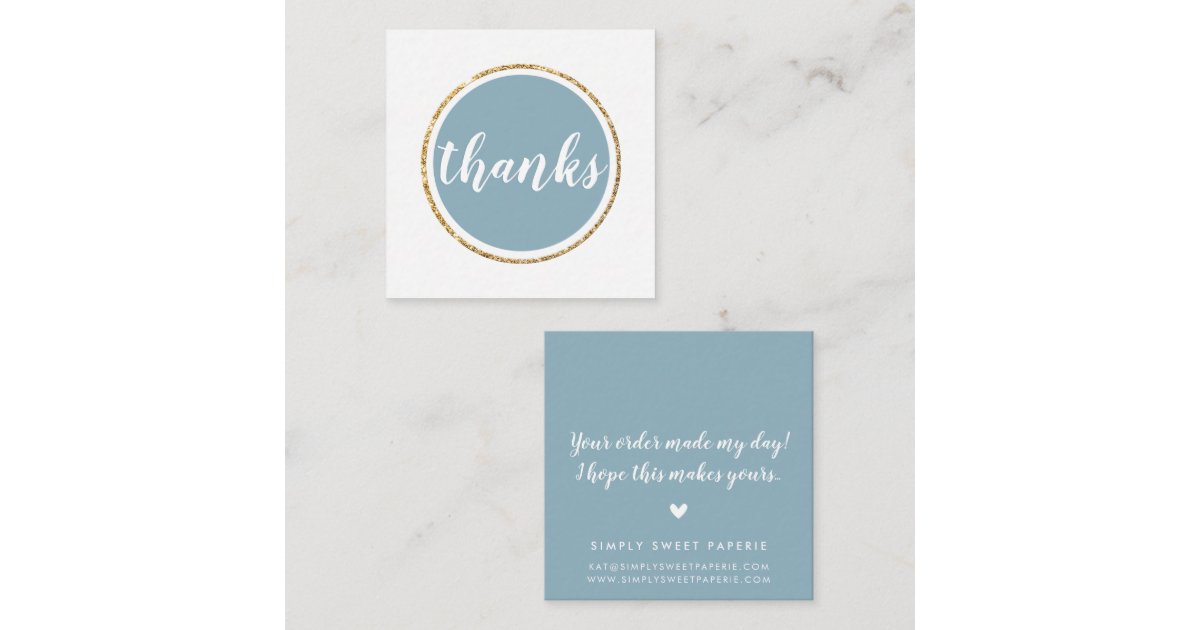 THANKS modern spot hand lettered script dusty blue Square Business Card ...