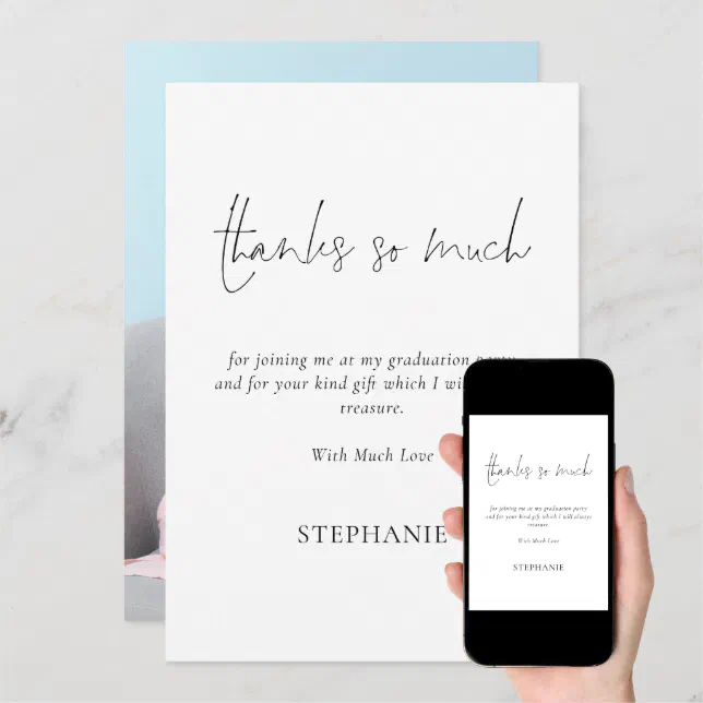 Thanks So Much Script Photo Graduation Thank You Card | Zazzle