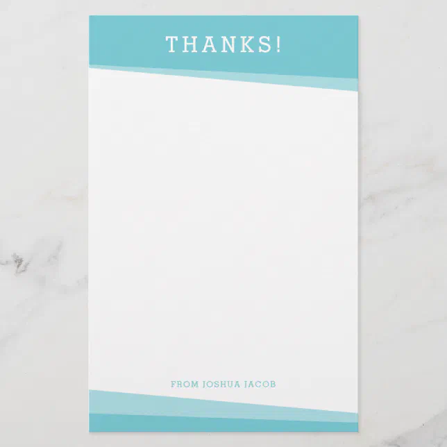 THANKS THANK YOU NOTE simple modern turquoise blue Stationery | Zazzle