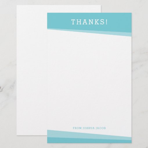 THANKS THANK YOU NOTE simple modern turquoise blue Stationery | Zazzle