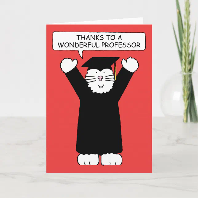Thanks to Professor Cartoon Cat Thank You Card | Zazzle
