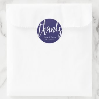 Thanks Typography Navy Blue Wedding Classic Round Sticker | Zazzle
