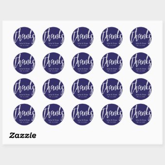 Thanks Typography Navy Blue Wedding Classic Round Sticker | Zazzle